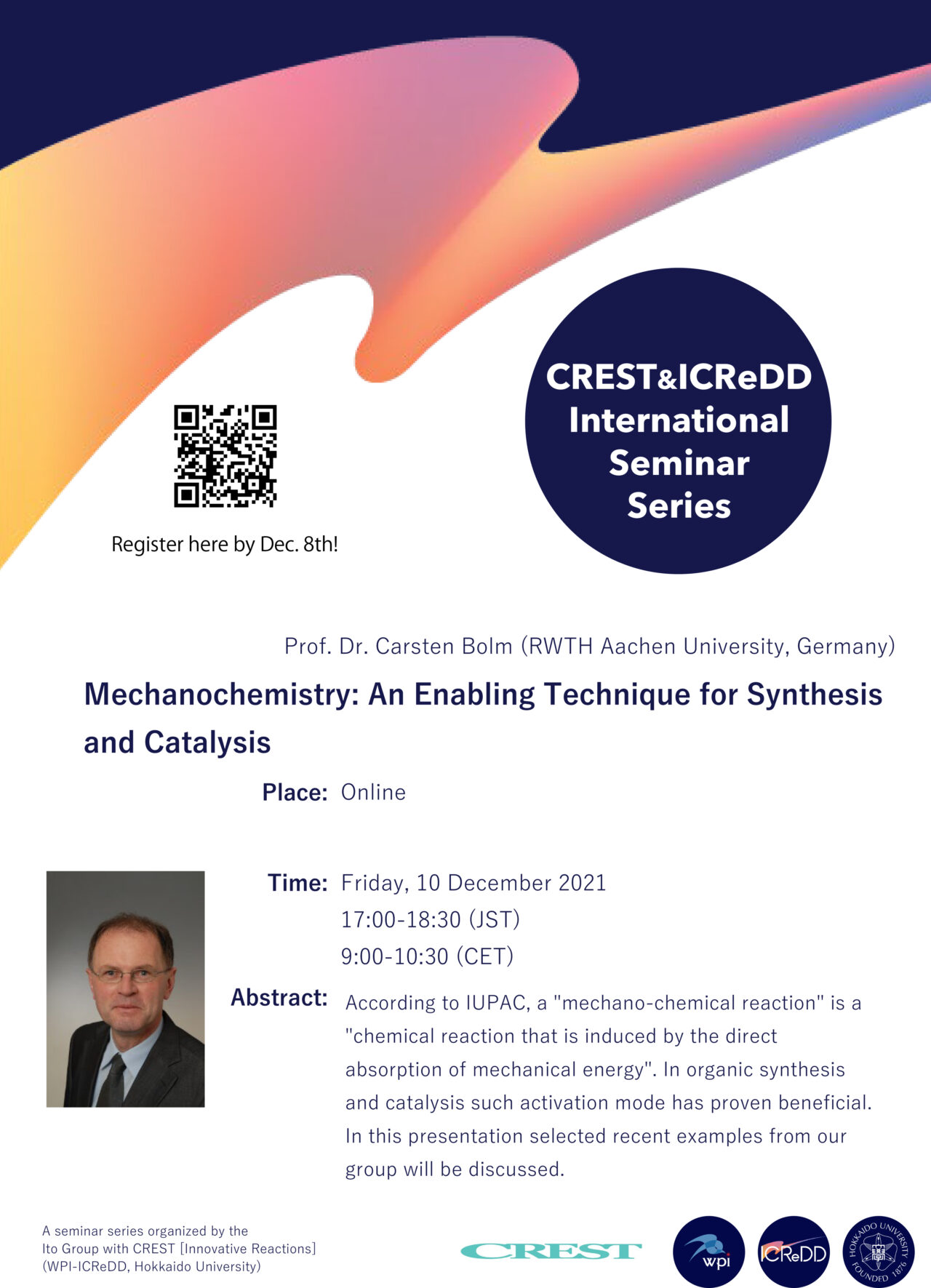 CREST-ICReDD International Seminar on Dec. 10th by Prof. Carsten Bolm ...