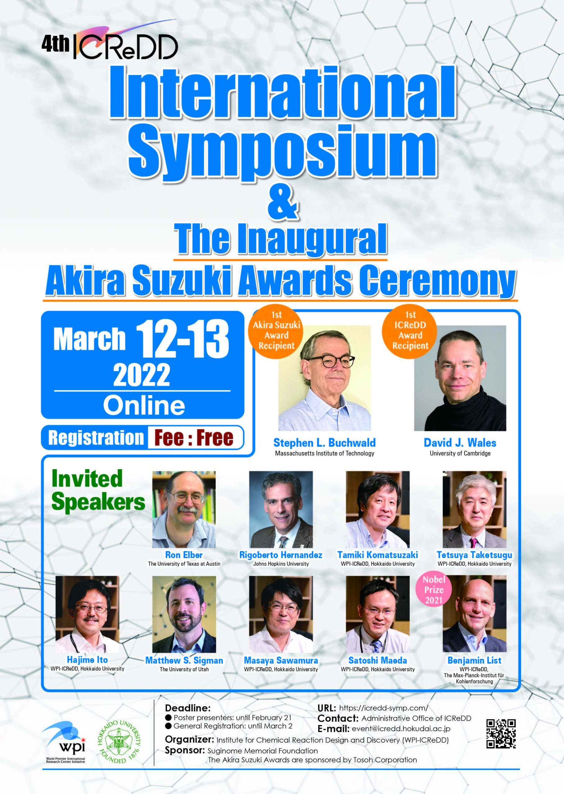 Akira Suzuki Award Ceremony and ICReDD 4th International Symposium will be held online March 12 ...