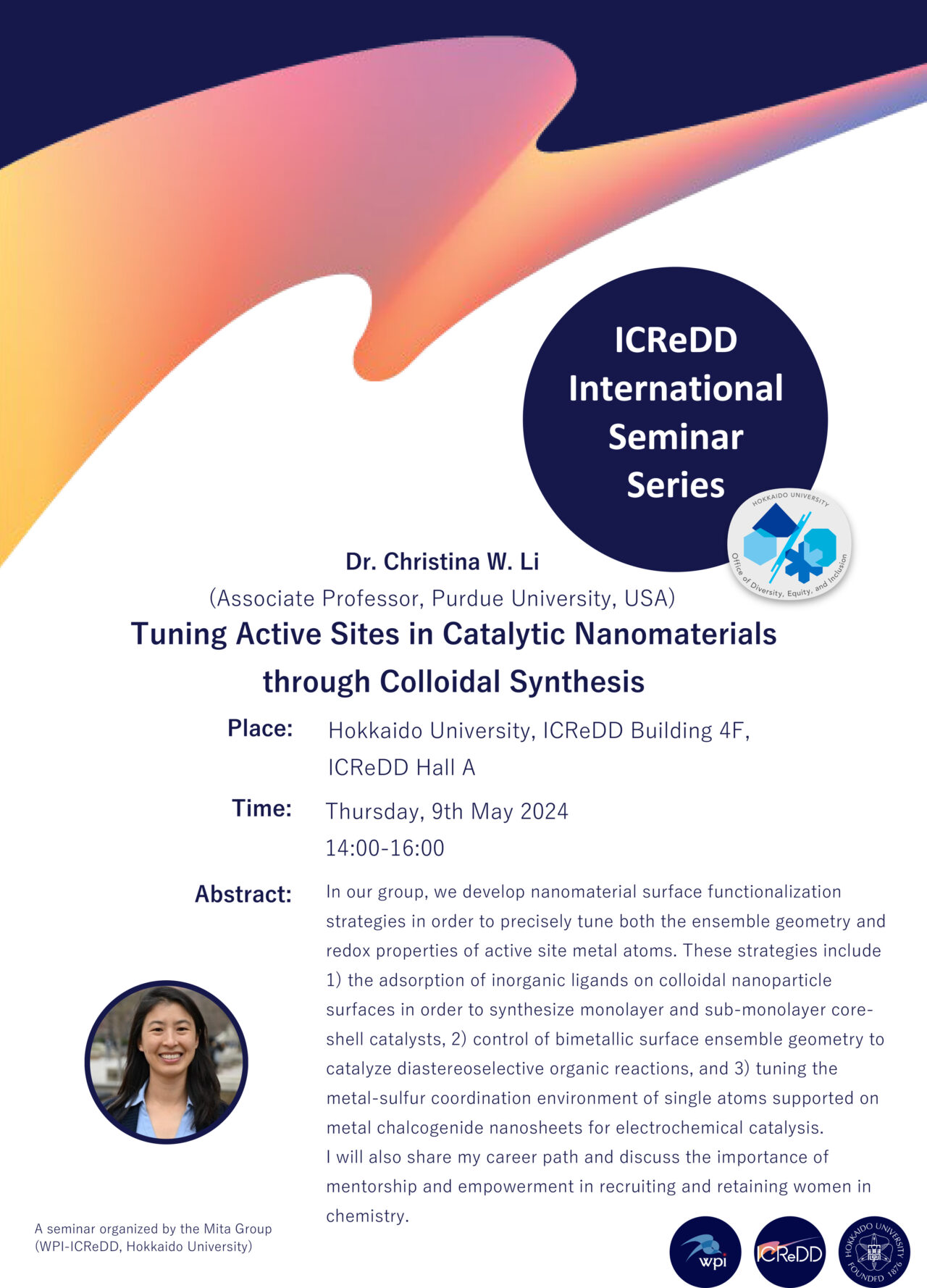 パデュー大学のChristina W. Li教授によるICReDD国際セミナーを開催します。 – 北海道大学 化学反応創成研究拠点 (ICReDD)